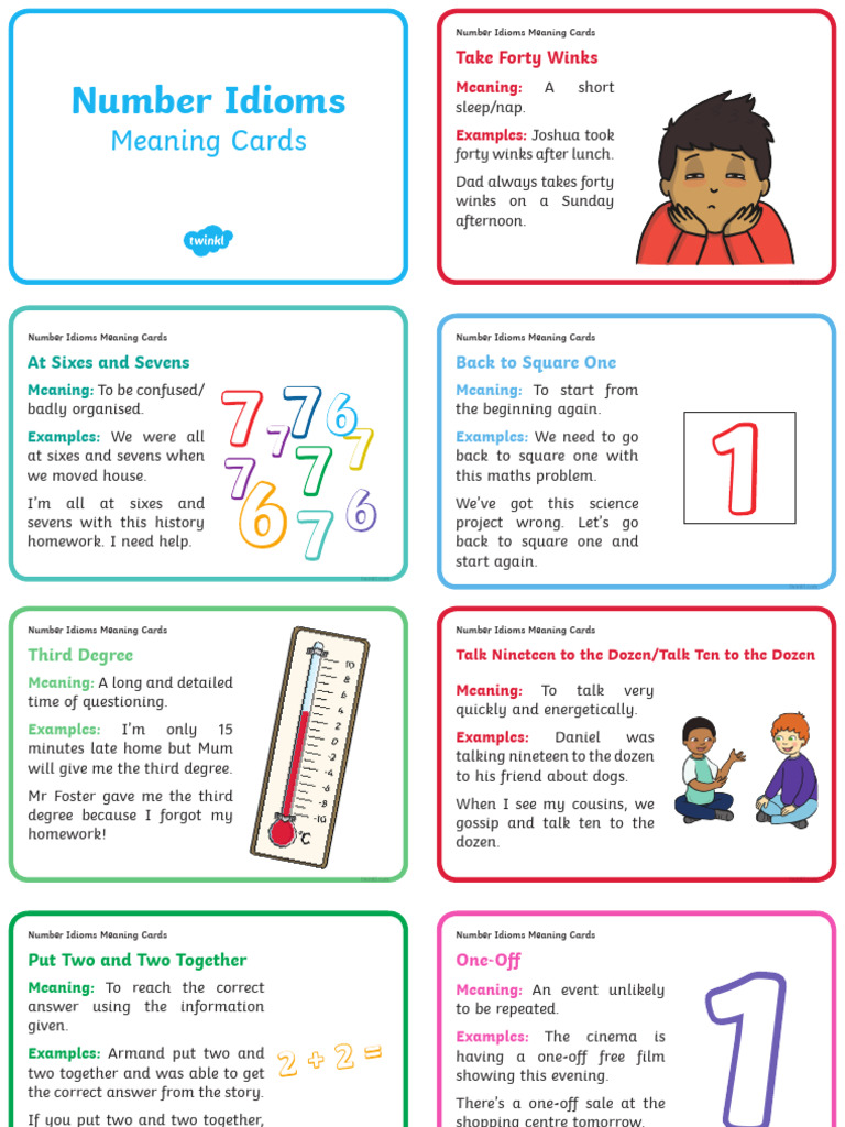Number Idioms Meaning Cards - Ver - 4 | PDF | Language Arts & Discipline