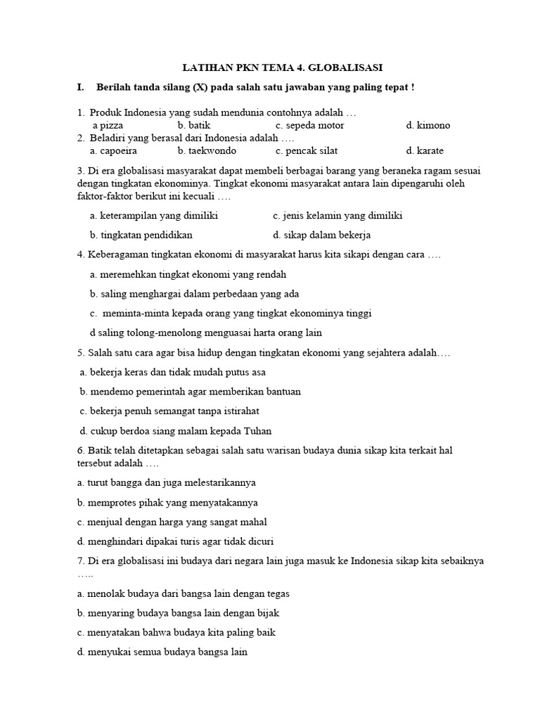 Latihan PKN Tema 4: Soal Globalisasi | PDF | Ilmu Sosial | Perjalanan