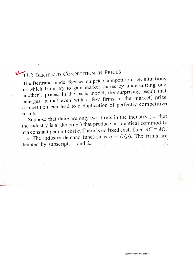 Bertrand Model Anindya Sen | PDF