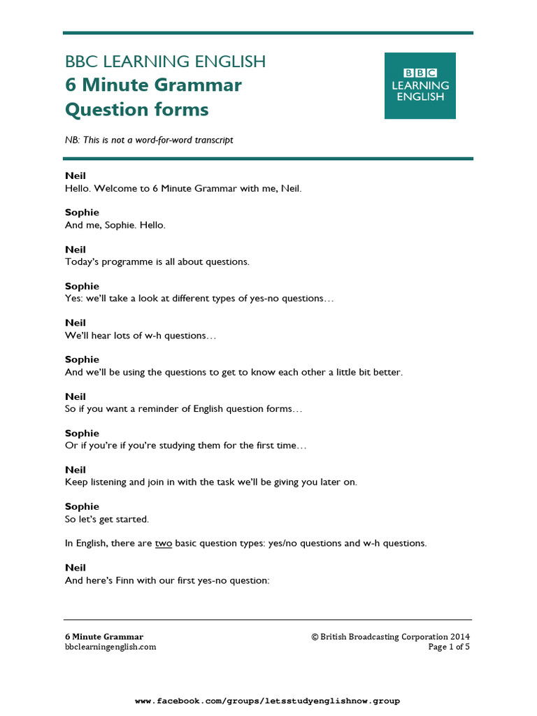 Unit 01.question Forms | PDF | Question | English Language