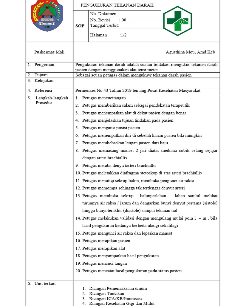 SOP Pengukuran Tekanan Darah | PDF