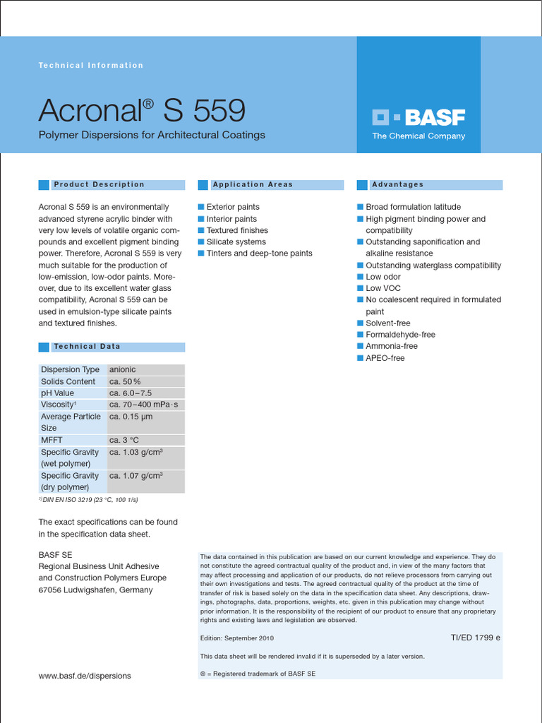 Acronal S 559 | PDF | Paint | Materials