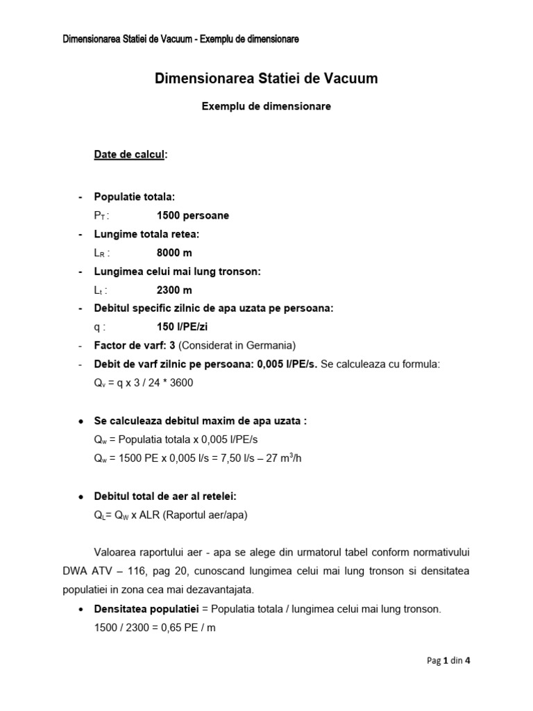 Exemplu Dimensionare Statie Vacuum | PDF