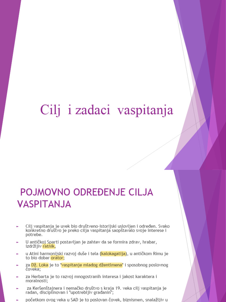Cilj I Zadaci Vaspitanja 2 | PDF
