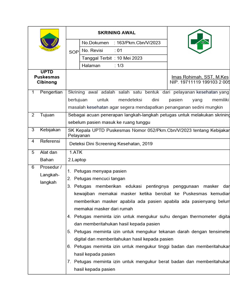 EP 2 SOP Skrining Awal | PDF | Sains & Matematika