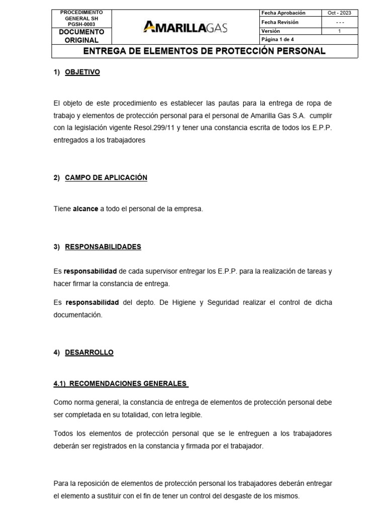 PG 0001 SH - Entrega de Epp | PDF | Tecnología