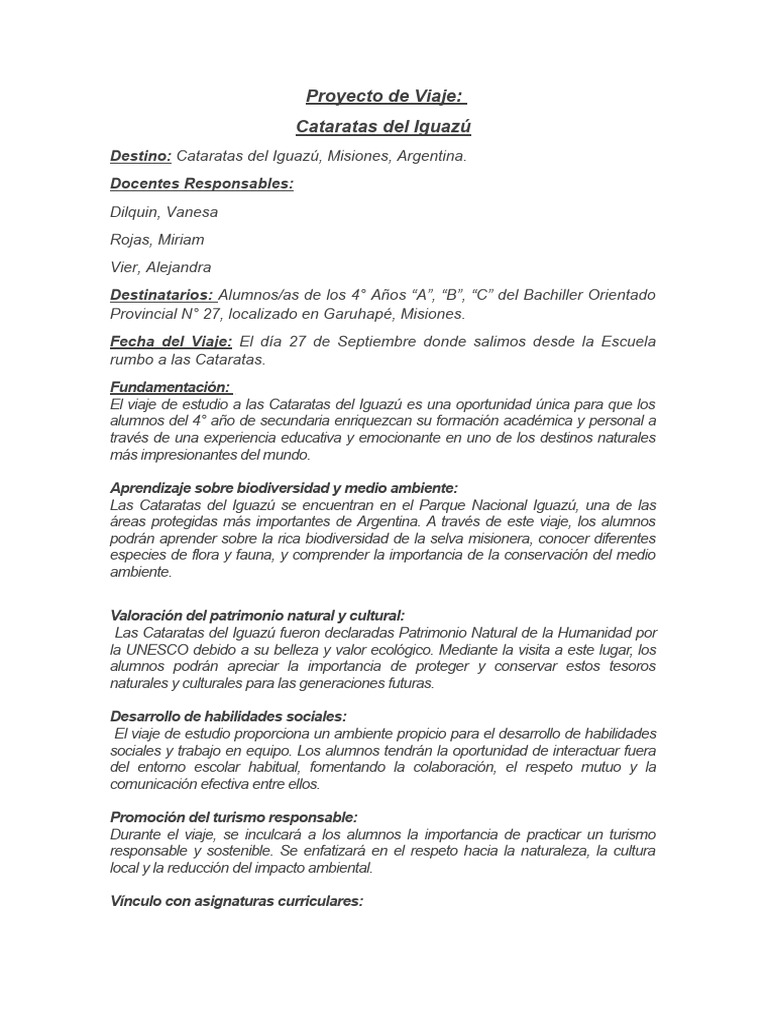 Proyecto de Viaje | PDF