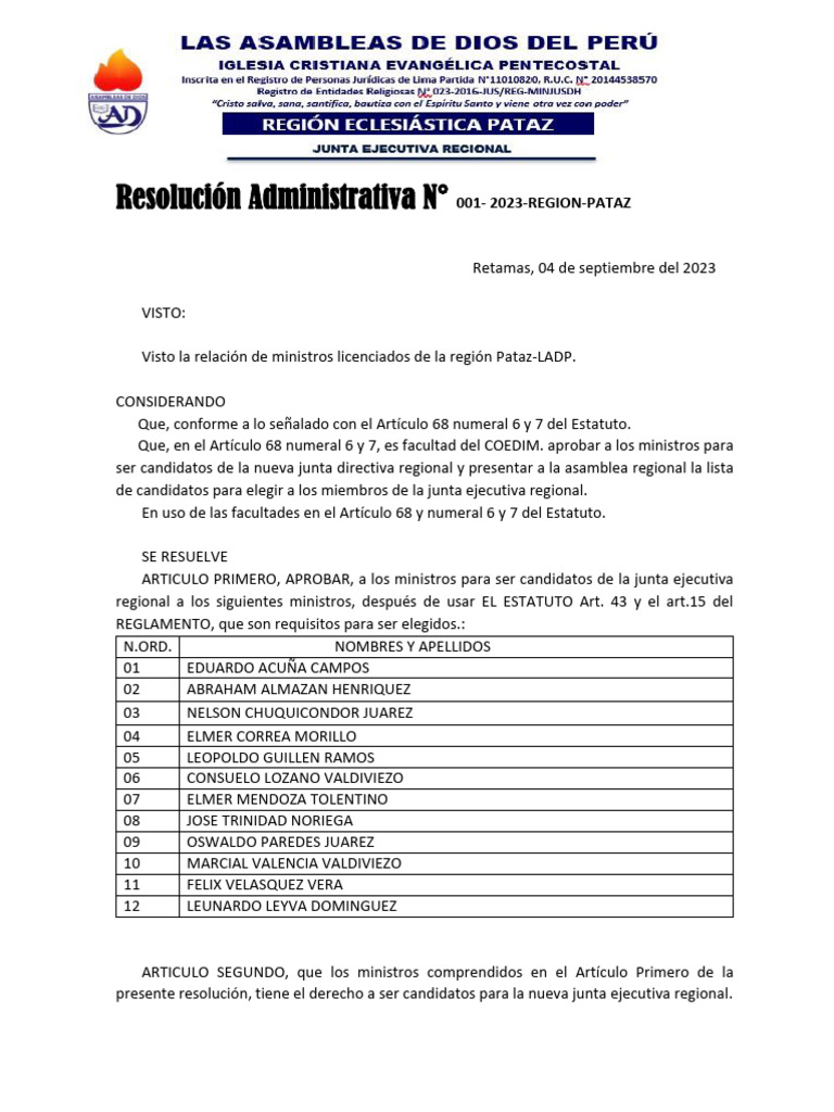 Resolución Administrativa N°001 | PDF