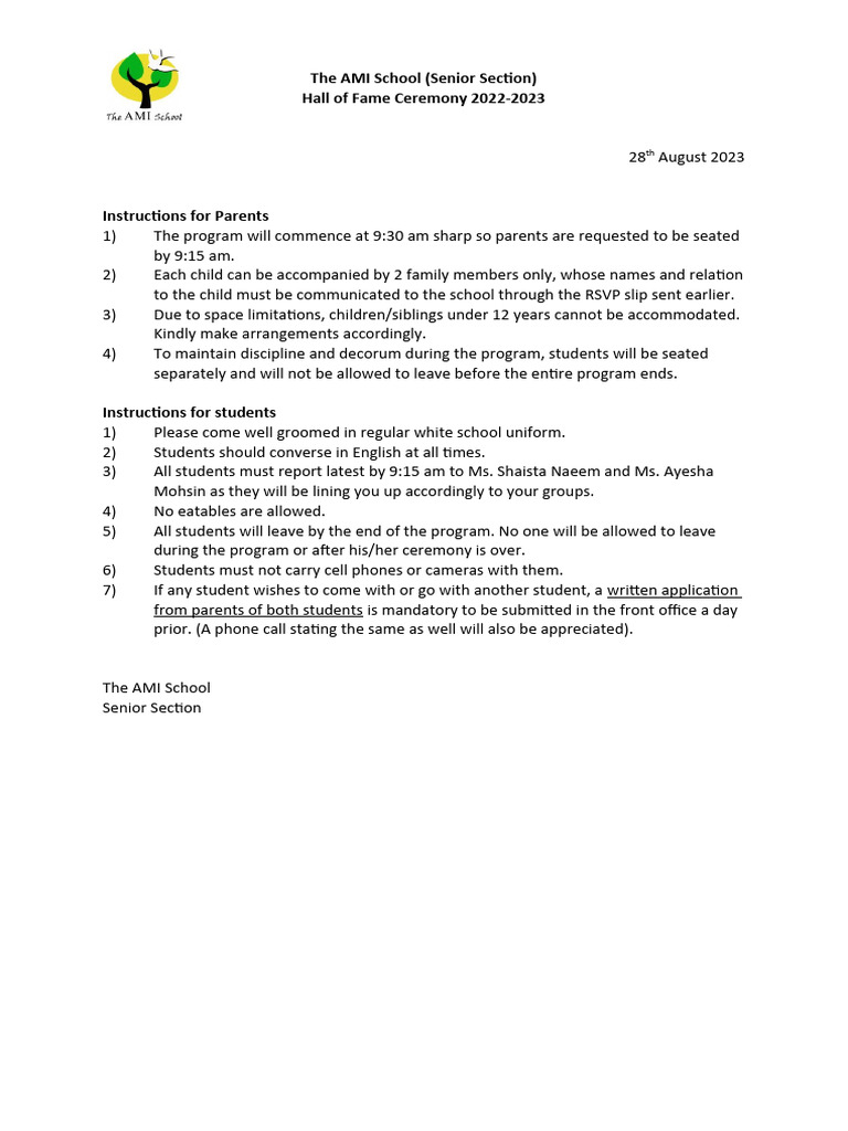 Hall of Fame Ceremony (Instructions) | PDF