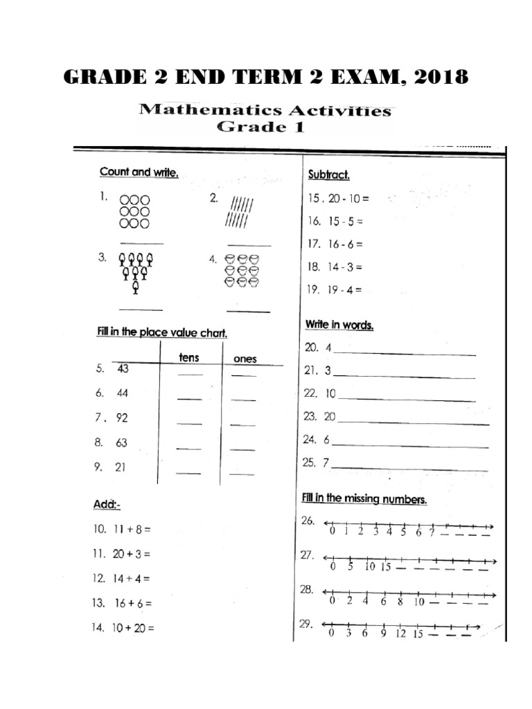 Mathematics Activities Grade 1 End Term 2 Exam 2018 | PDF Mathematics Activities Grade 1 End Term 2 Exam 2018 | PDF