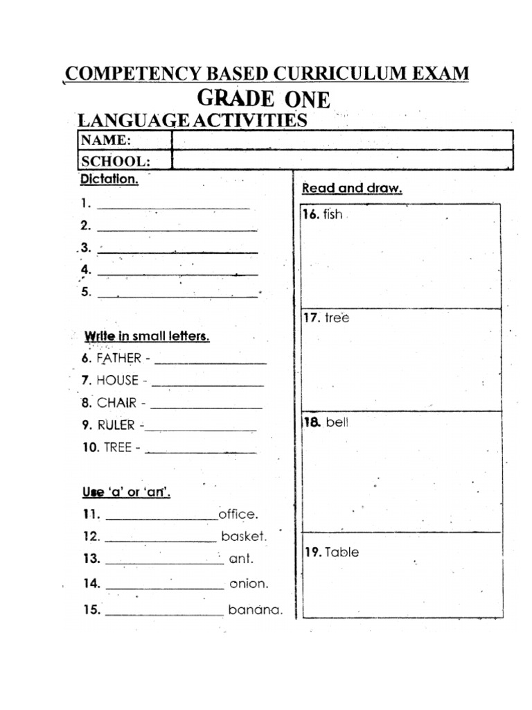 Language Activities Grade 1 End Term 3 Exam 2018 | PDF | Business