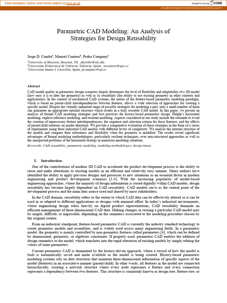 Parametric CAD Modeling: An Analysis of Strategies For Design Reusability | PDF | Computer Aided ...