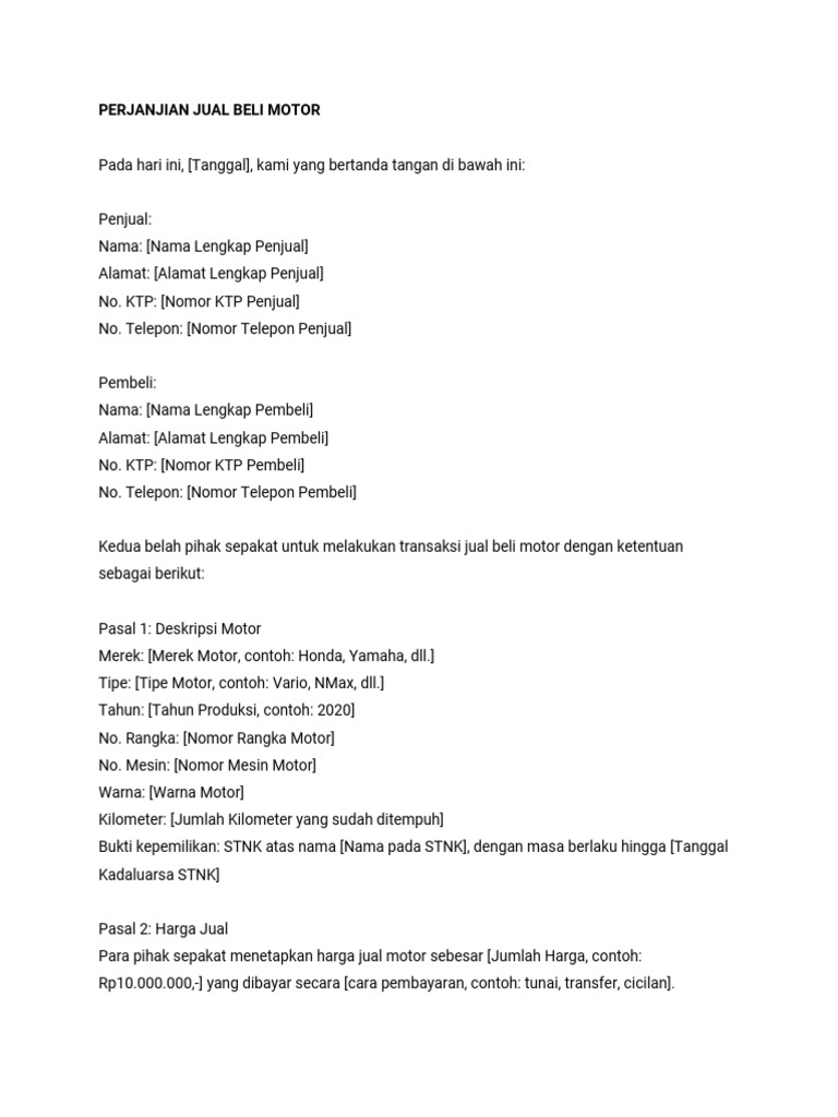 Contoh Surat Perjanjian Jual Beli | PDF