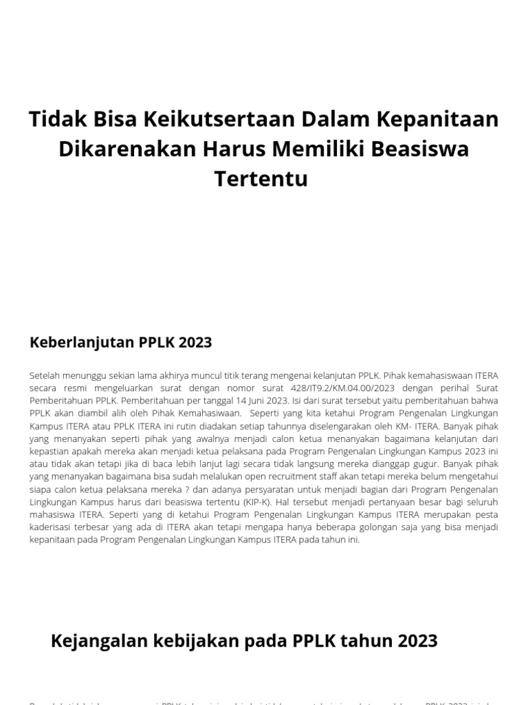 Ketidak Bisanya Keikutseraan Kepanitaan Dikarenakan Harus Memeiliki Beasiswa Tertentu - 3 | PDF