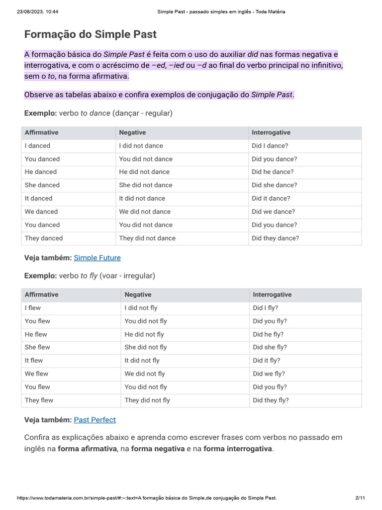 Simple Past - Passado Simples em Inglês - Toda Matéria 3 | PDF