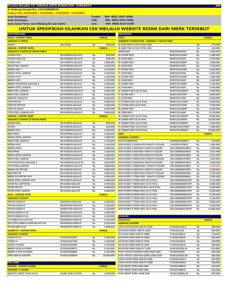 Reseller Price List for Computer Parts | PDF | Home & Garden | Computers