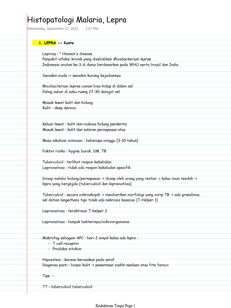 Histopatologi Malaria, Lepra | PDF