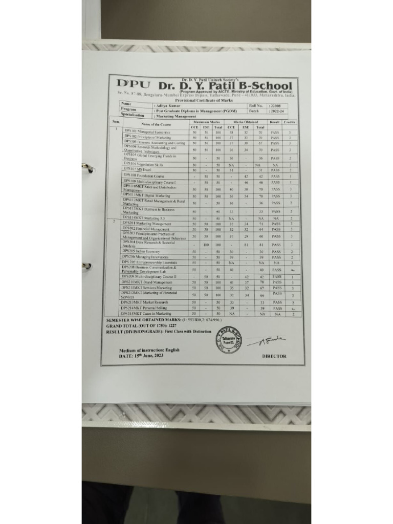 PGDM Marksheet | PDF