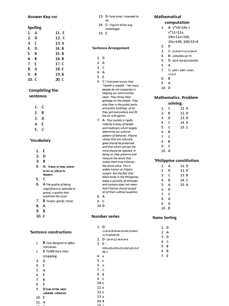 CSC Exam Answer Key Summary | PDF | Computers