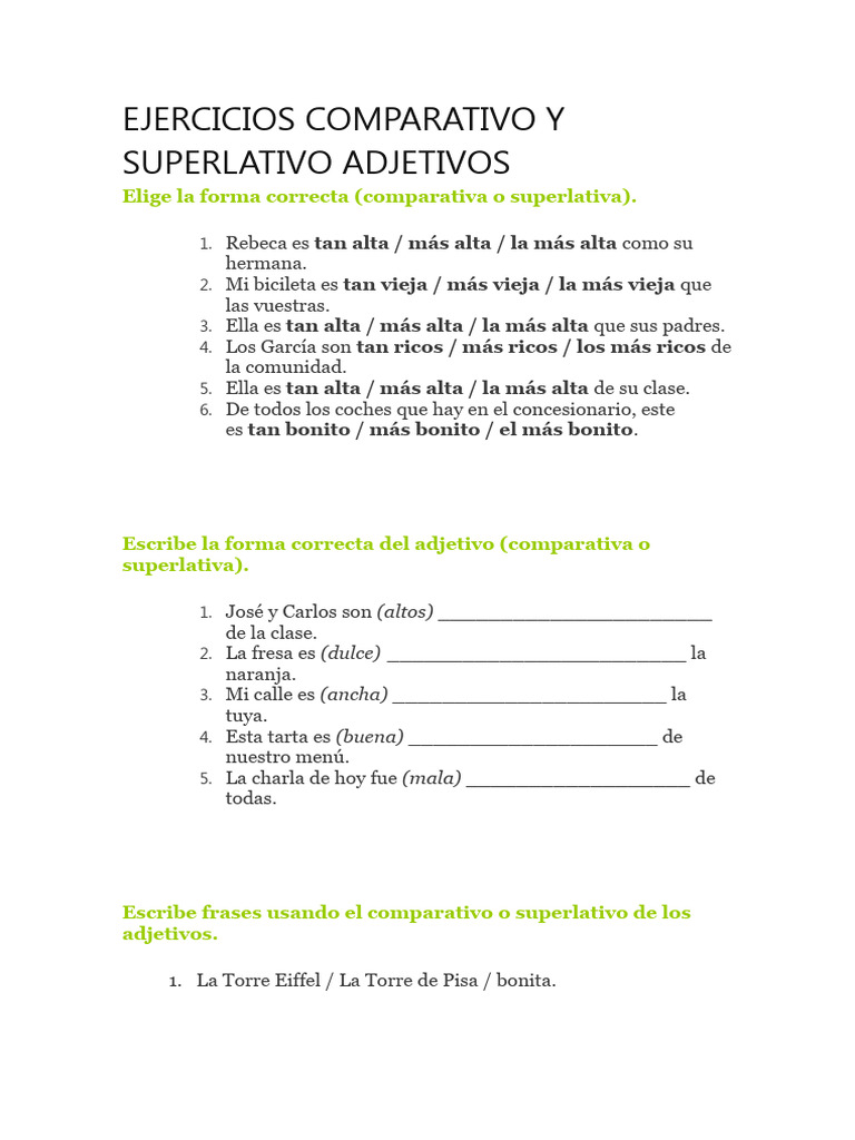 Ejercicios de Comparativos y Superlativos | PDF | Estudios de idiomas ...