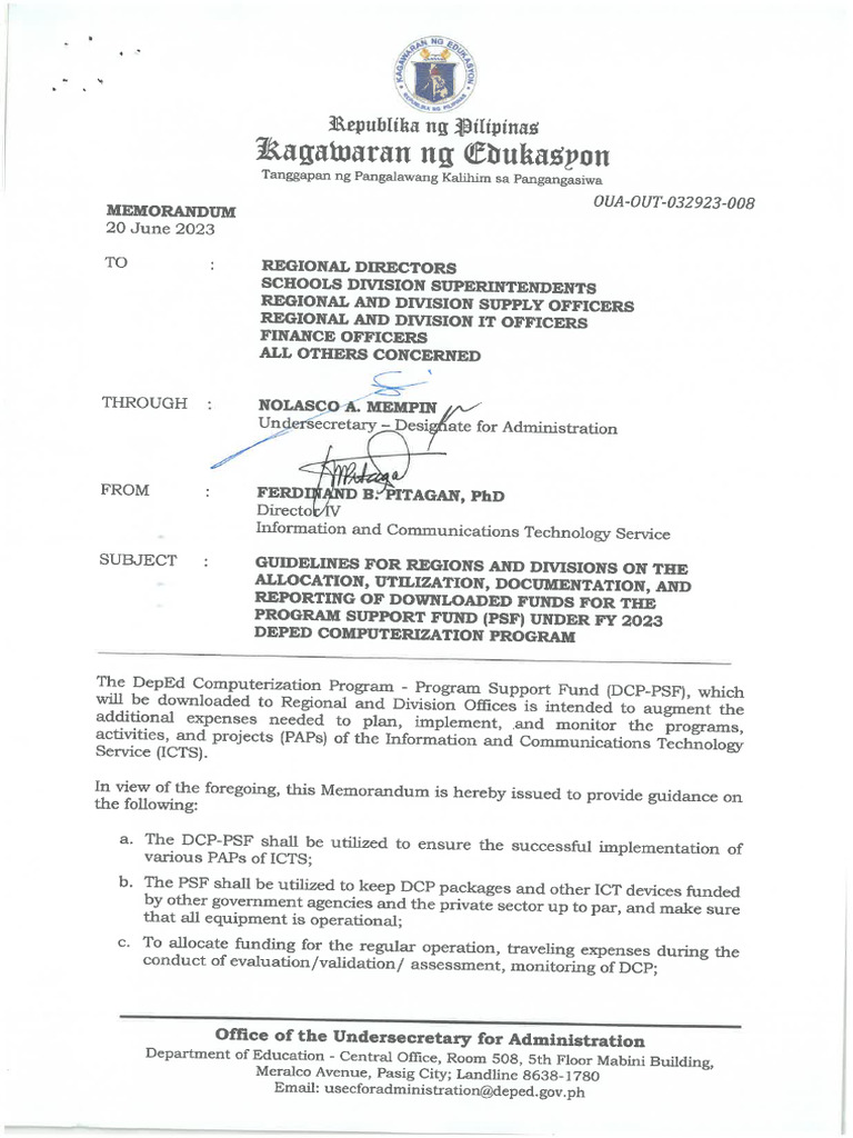 Guidelines For Regions and Divisions On The Allocation Utilization Documentation and Reporting ...