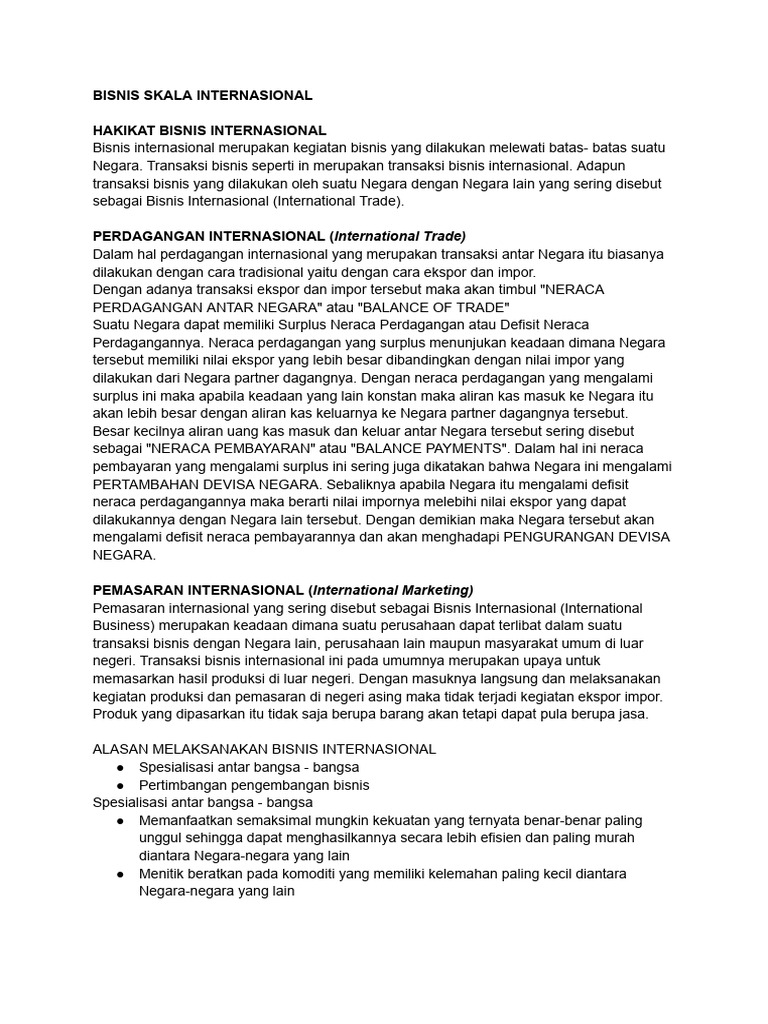 Resume BISNIS SKALA INTERNASIONAL | PDF