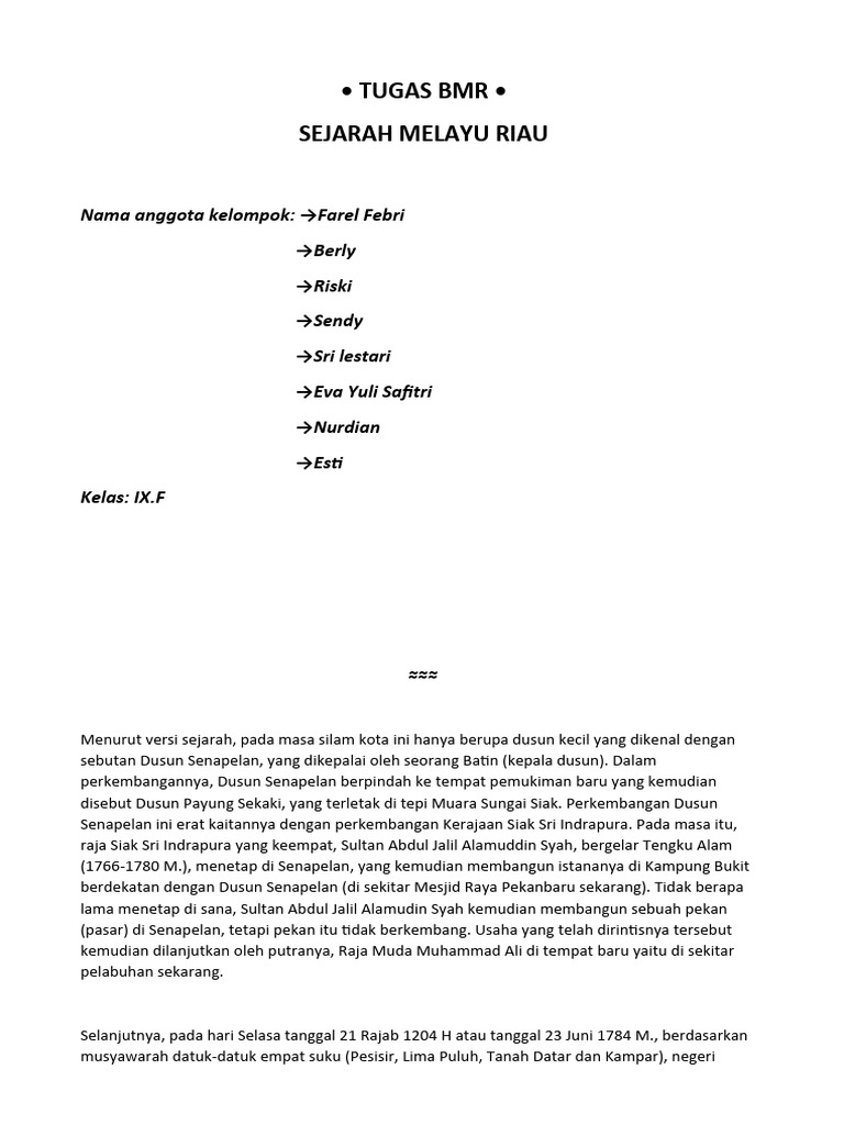 Tugas BMR - Sejarah Melayu Riau | PDF