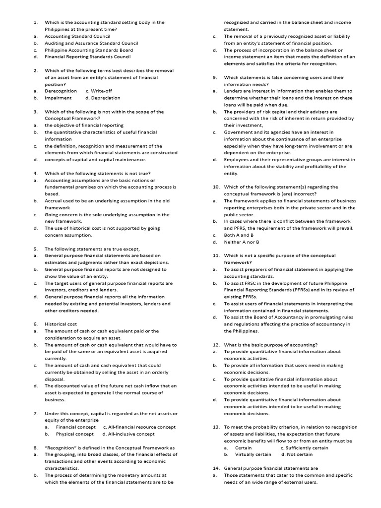 Answers Post Test 01 Conceptual Framework 1 | PDF | Financial Statement ...