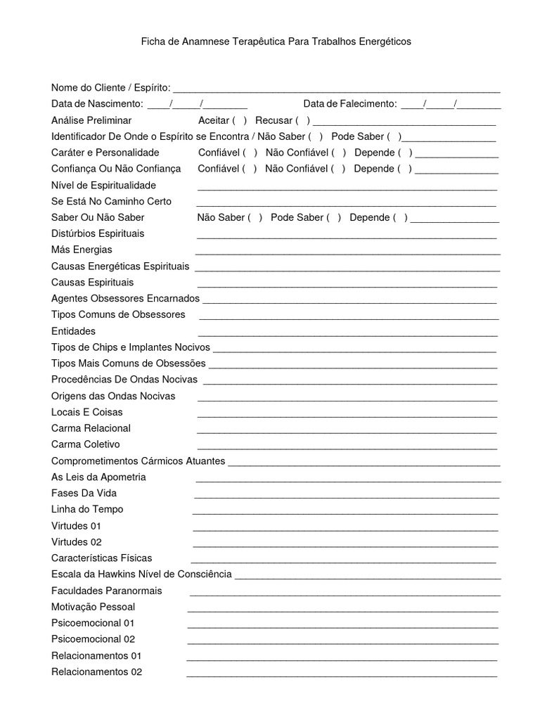 Ficha de Anamnese Terapêutica para Trabalhos Energéticos | PDF