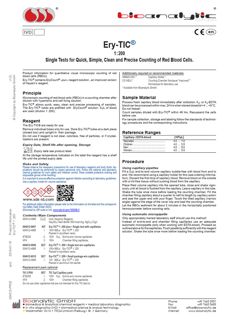 Hematology_KitProtocol_Ery-TIC 200 | PDF