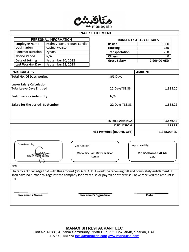 Sam Final Settlement | PDF