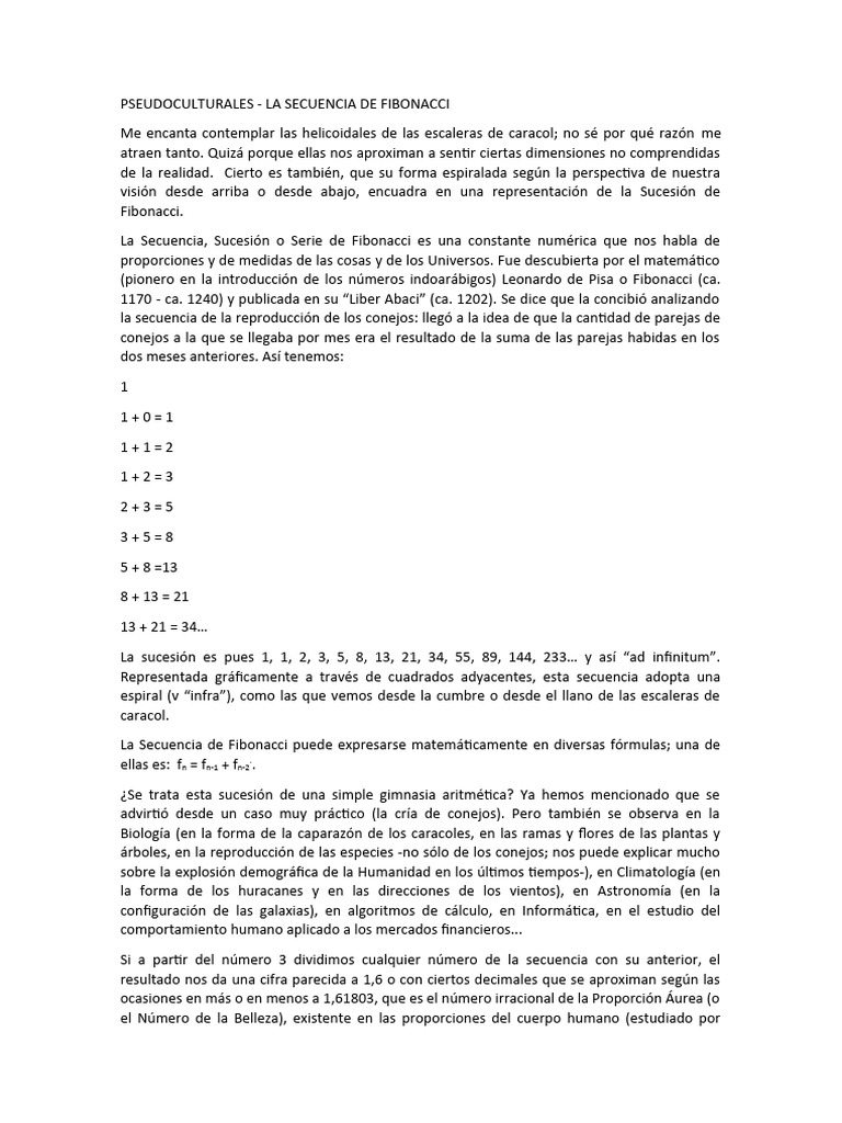La Secuencia de Fibonacci | PDF | Secuencia | Matemáticas