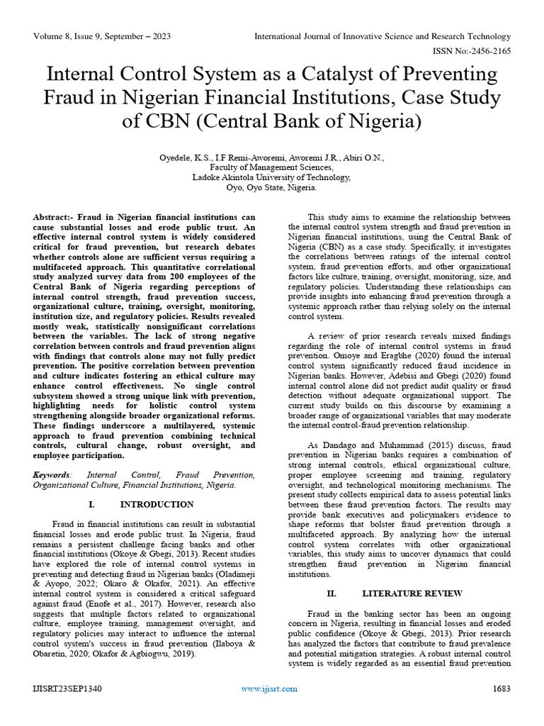 Internal Control System As A Catalyst of Preventing Fraud in Nigerian ...