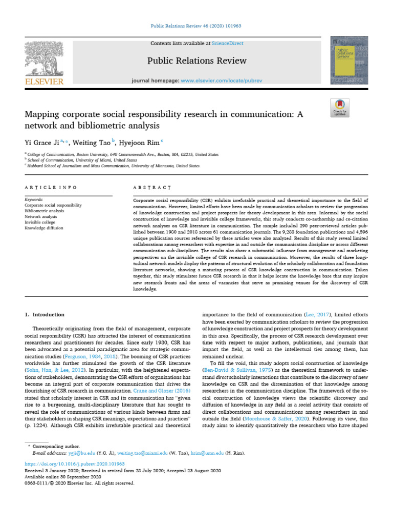 Mapping Corporate Social Responsibility Research in Communication A ...