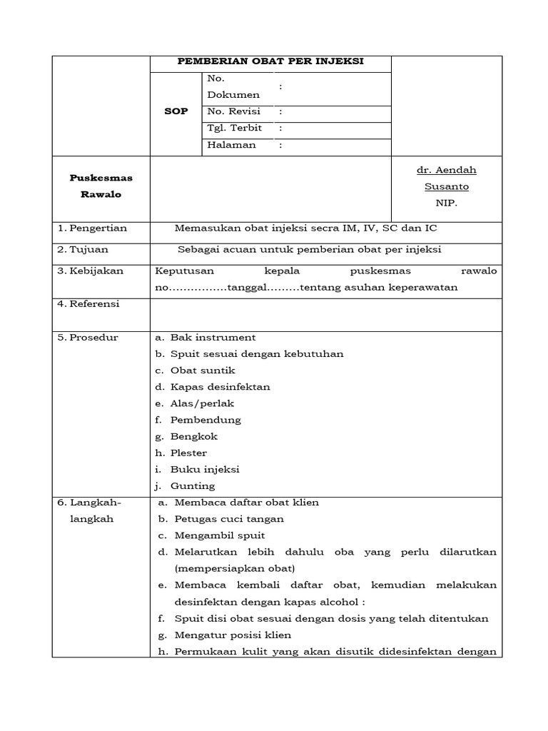 SOP Pemberian Obat Injeksi S | PDF