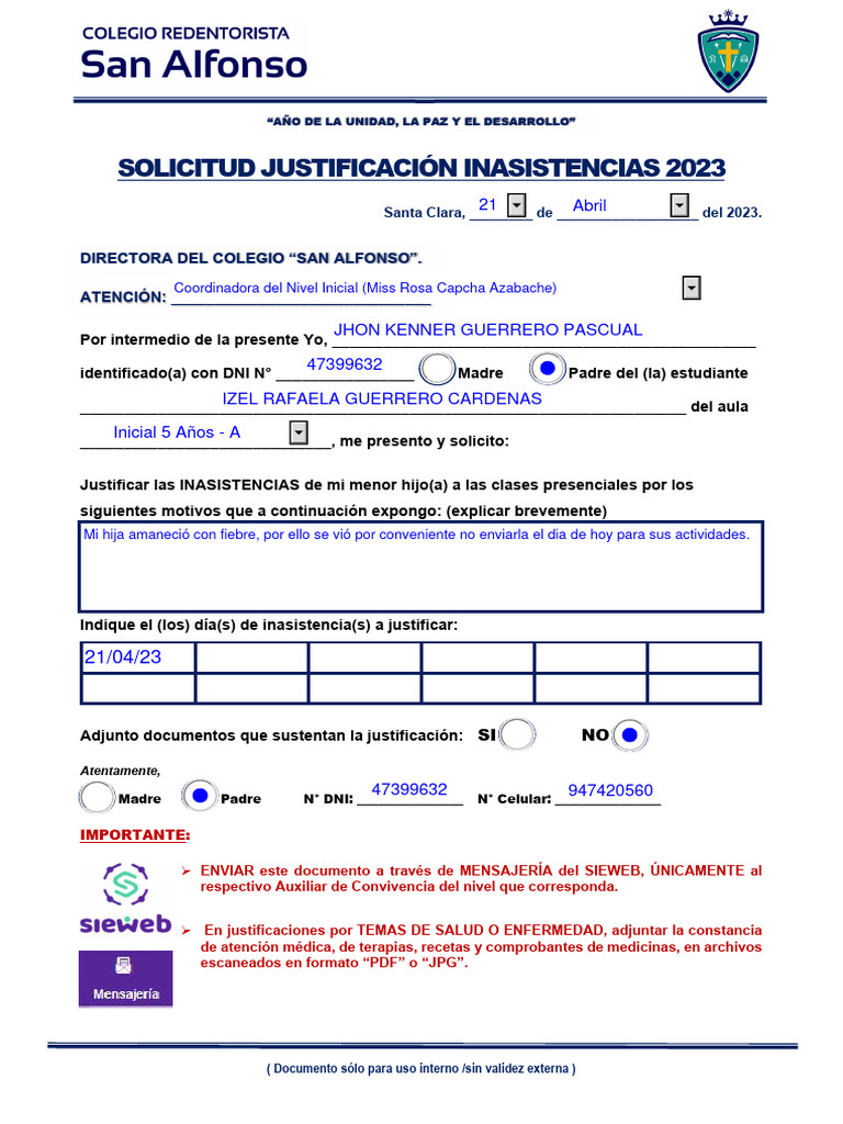Solicitud Justificacion Inasistencias SA2023 21-04-2023 | PDF