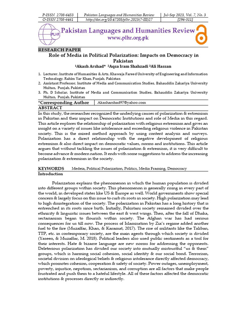 Role of Media in Political Polarization: Impacts On Democracy in ...