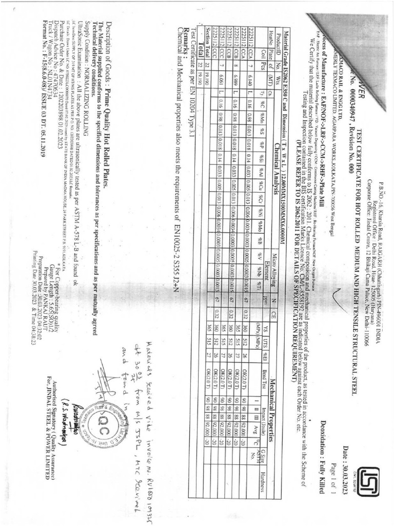 12mm - IS 2062 - E350C | PDF