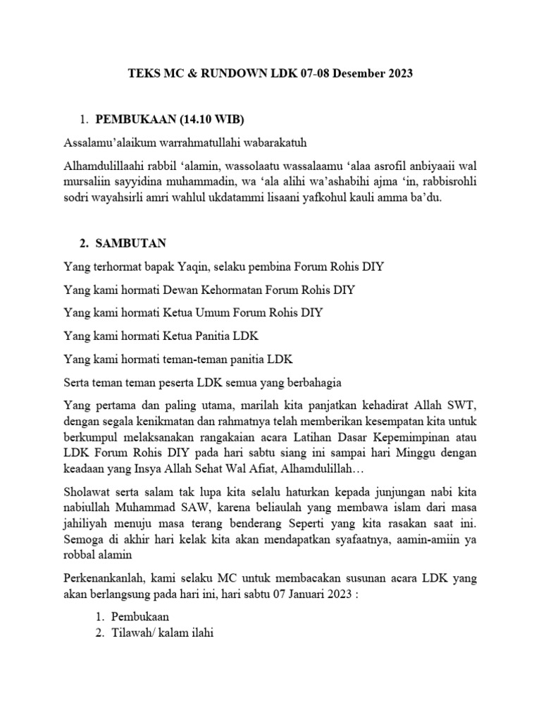 Teks MC LDK FRD 2023 | PDF