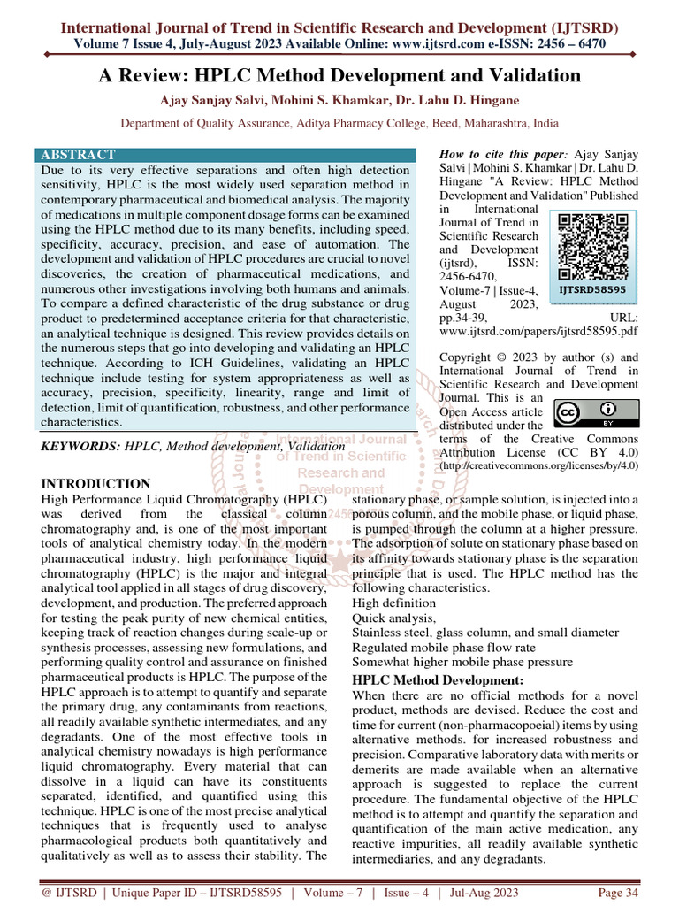 A Review HPLC Method Development and Validation | PDF | Chromatography ...