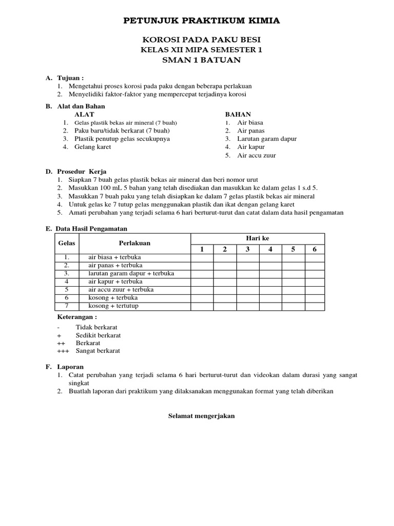 Petunjuk Praktikum Kimia Korosi | PDF