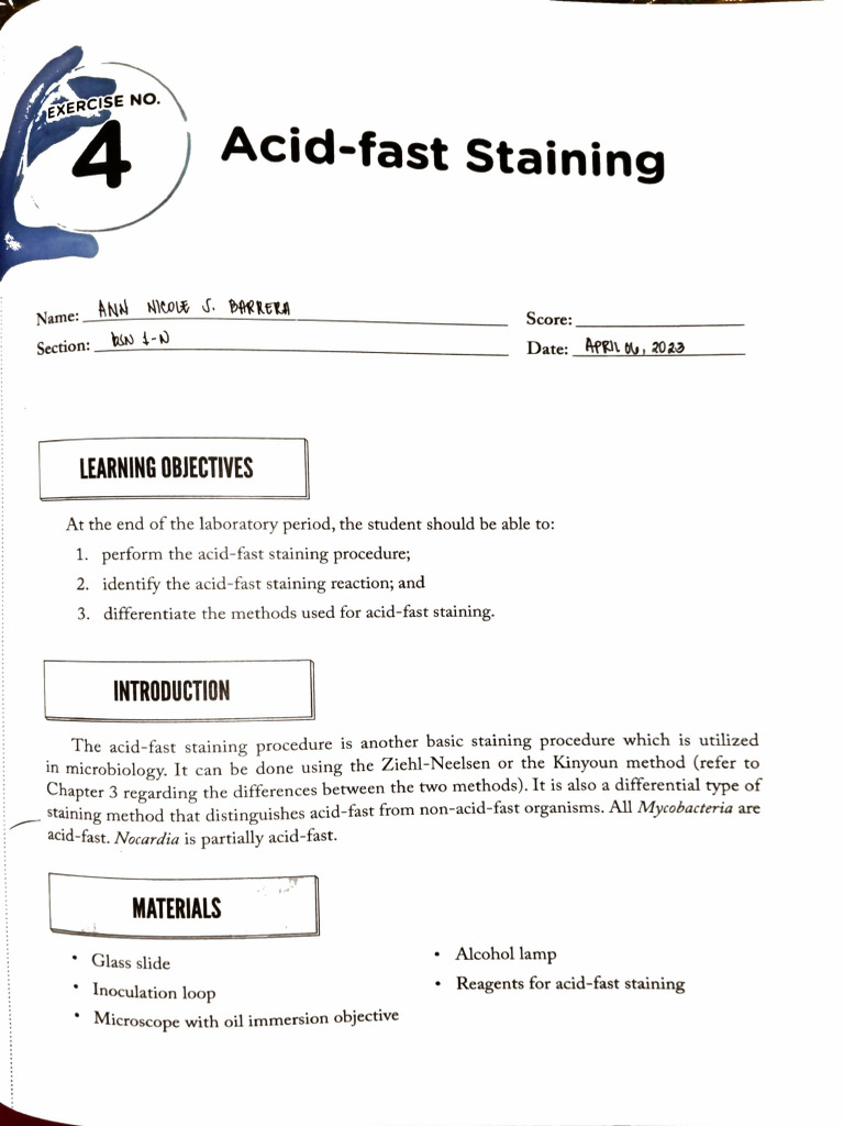 Exercise 4 - Acid Fast Staining. | PDF