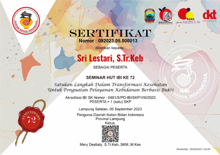 E-Sertifikat Sri Lestari, S.TR - Keb | PDF