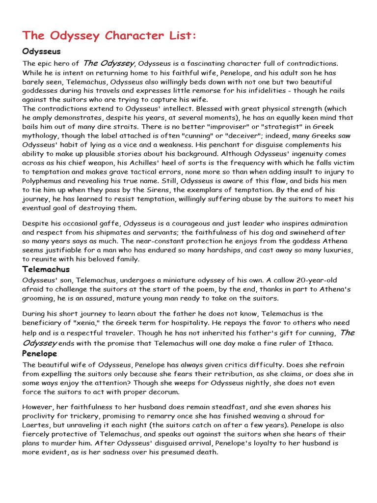 The Odyssey Summary and Character List | PDF
