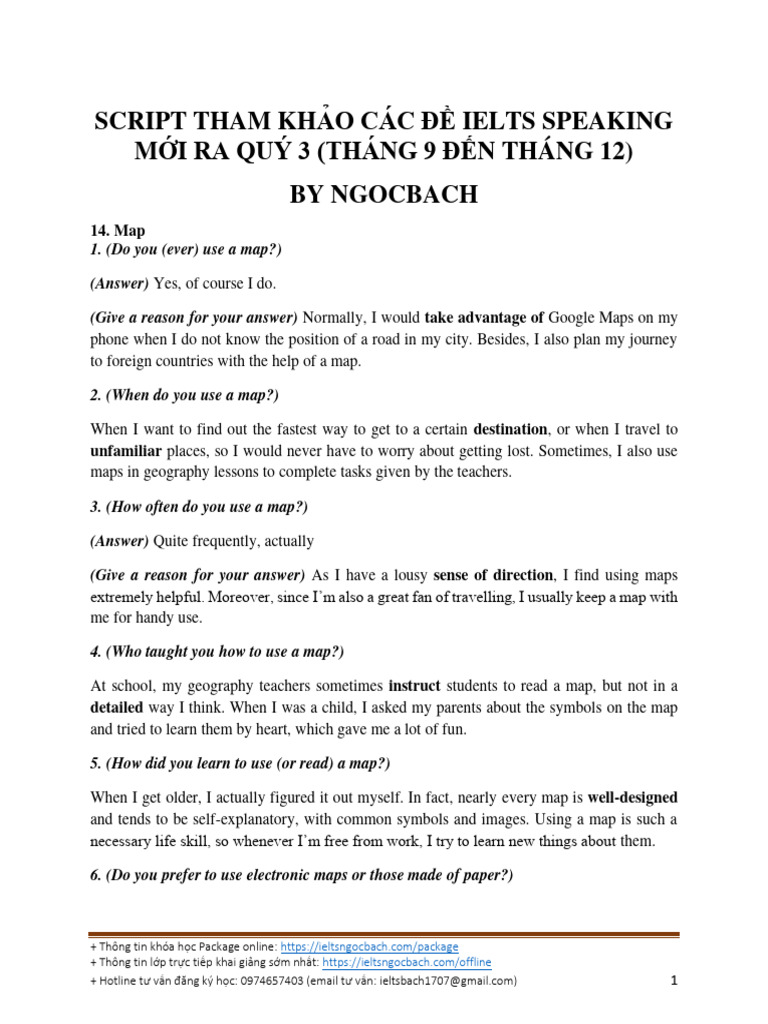 Script Tham Khảo Các Đề Ielts Speaking Mới Ra Quý 3 | Download Free PDF | Workweek And Weekend ...