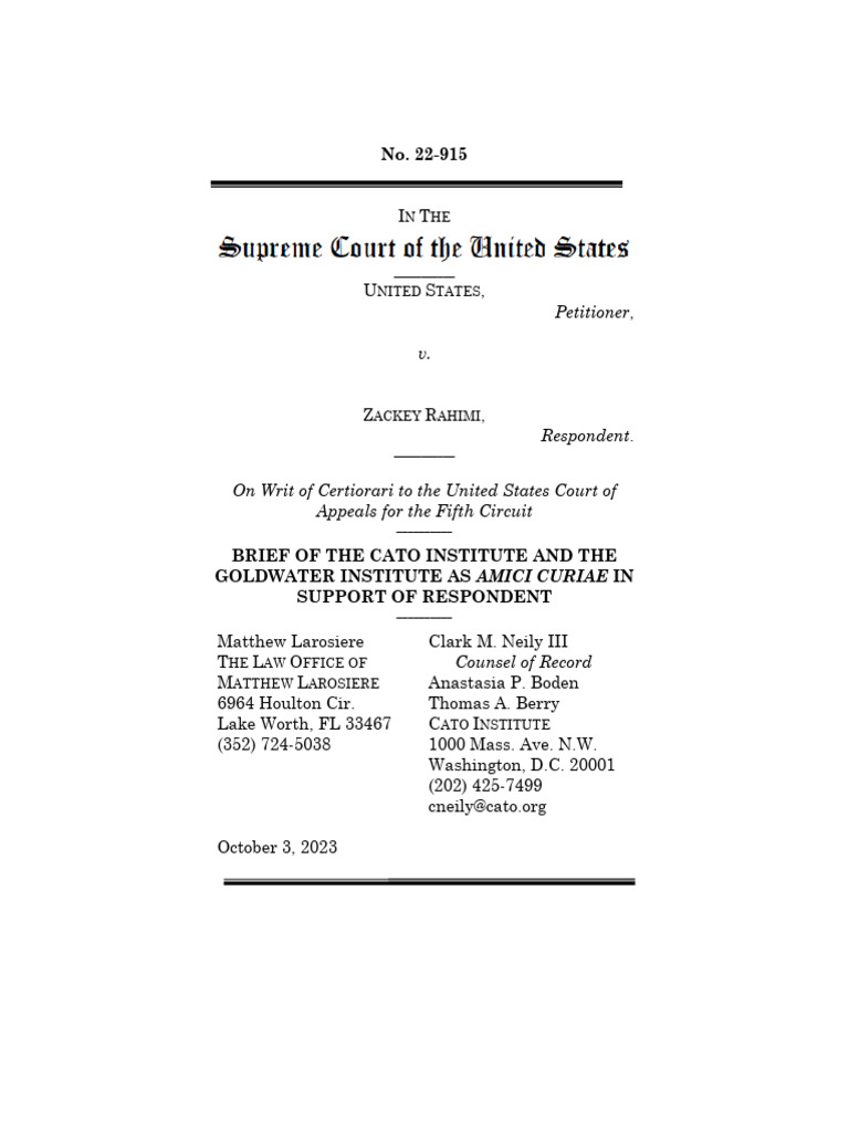 United States v. Zackey Rahimi | PDF | Restraining Order | Amicus Curiae