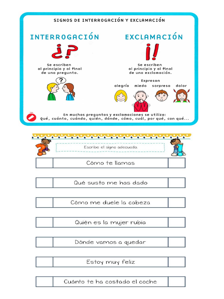 Ejercicios de signos de interrogación y exclamación | PDF | Puntuación ...