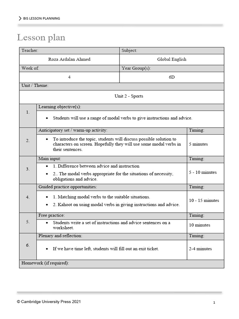 Modal Verbs Lesson Plan | PDF