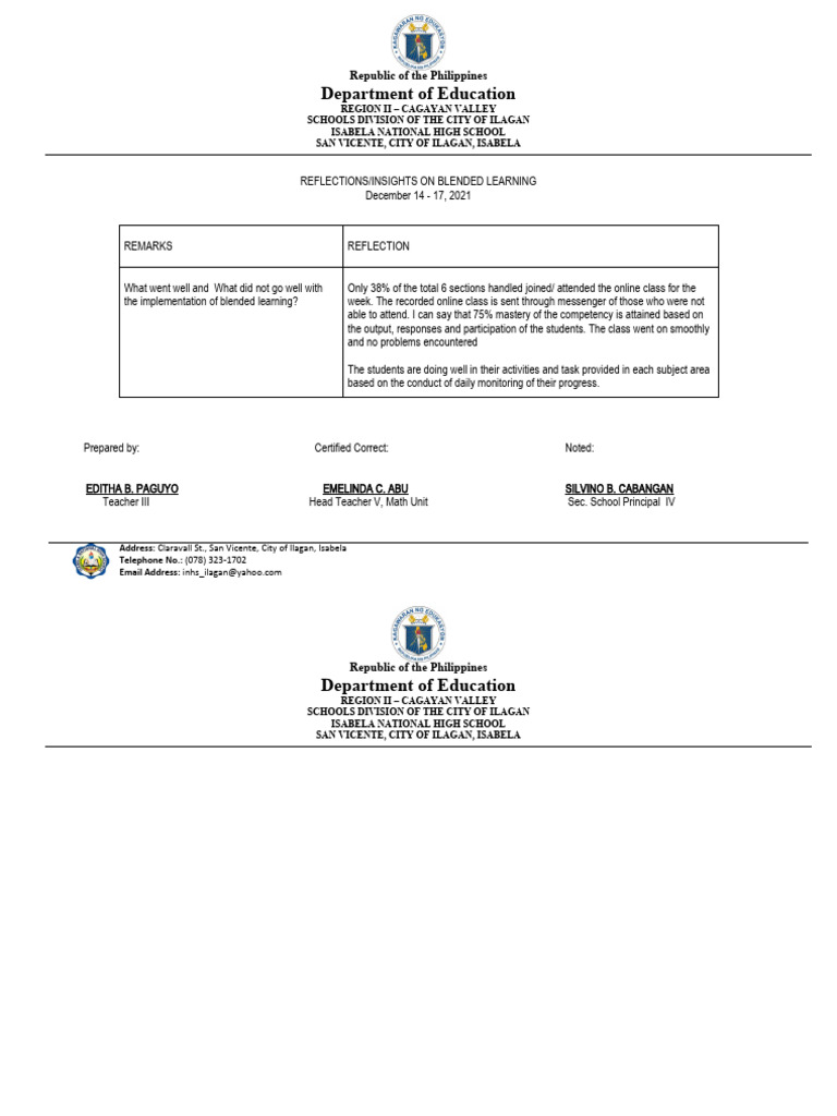 REFLECTION - Q2 - Week 5 | PDF | Cognition | Philippines