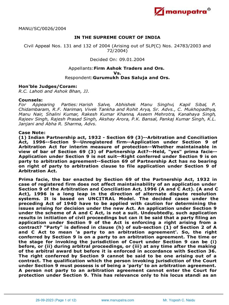Firm Ashok Traders and Ors Vs Gurumukh Das Salujas | PDF